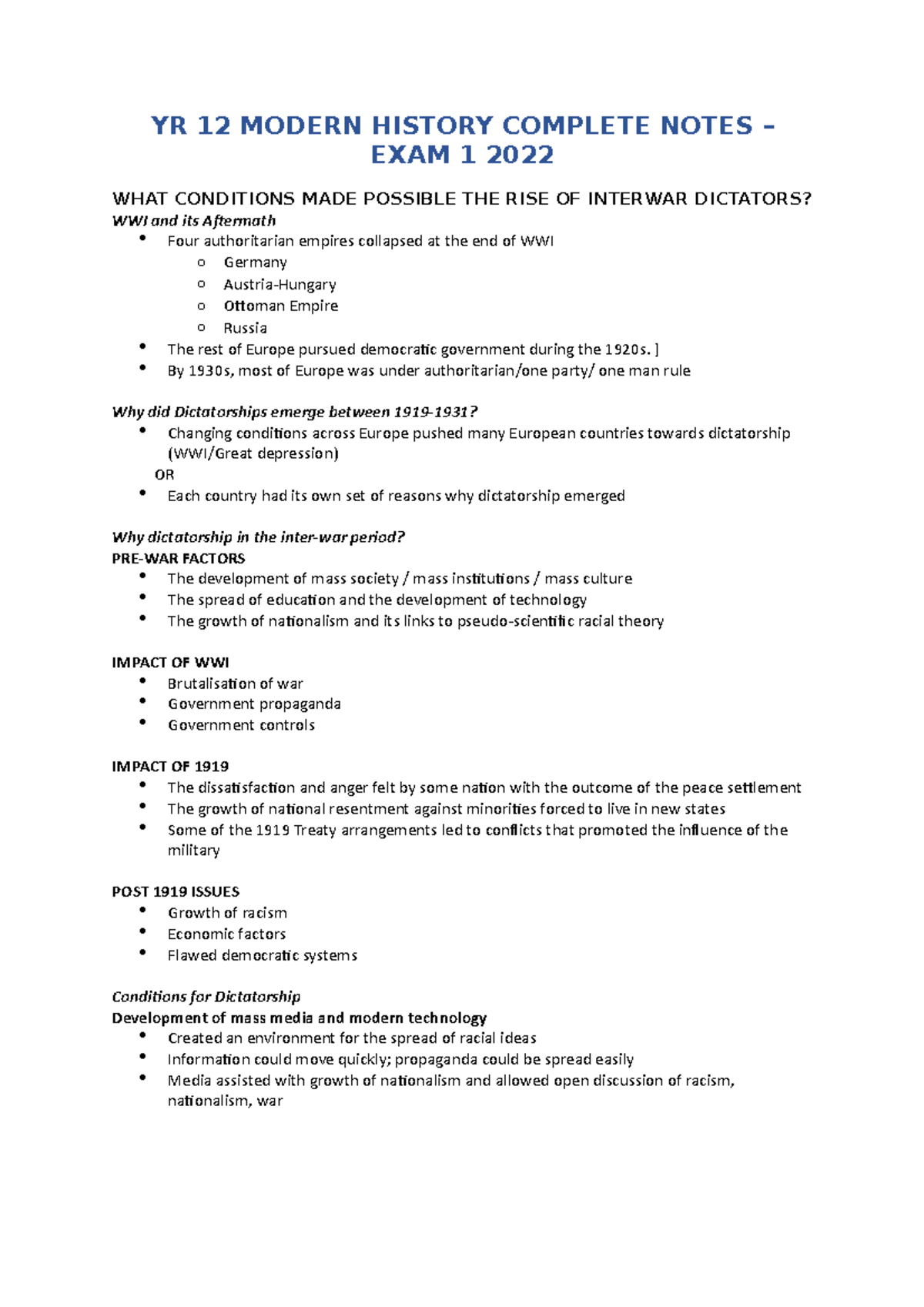 YR 12 Modern History Power and Authority Notes - YR 12 MODERN HISTORY ...