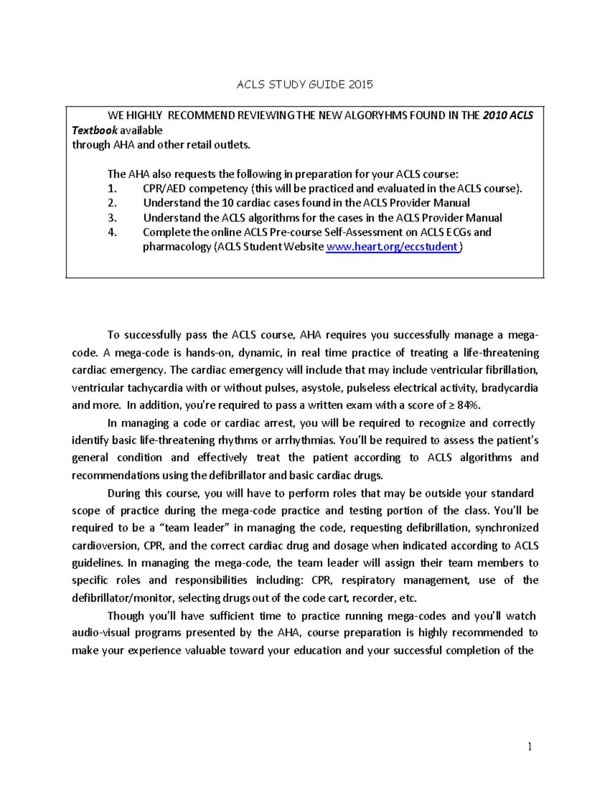 ACLS2015 studyguide - ACLS practice questions - ####### ACLS STUDY ...