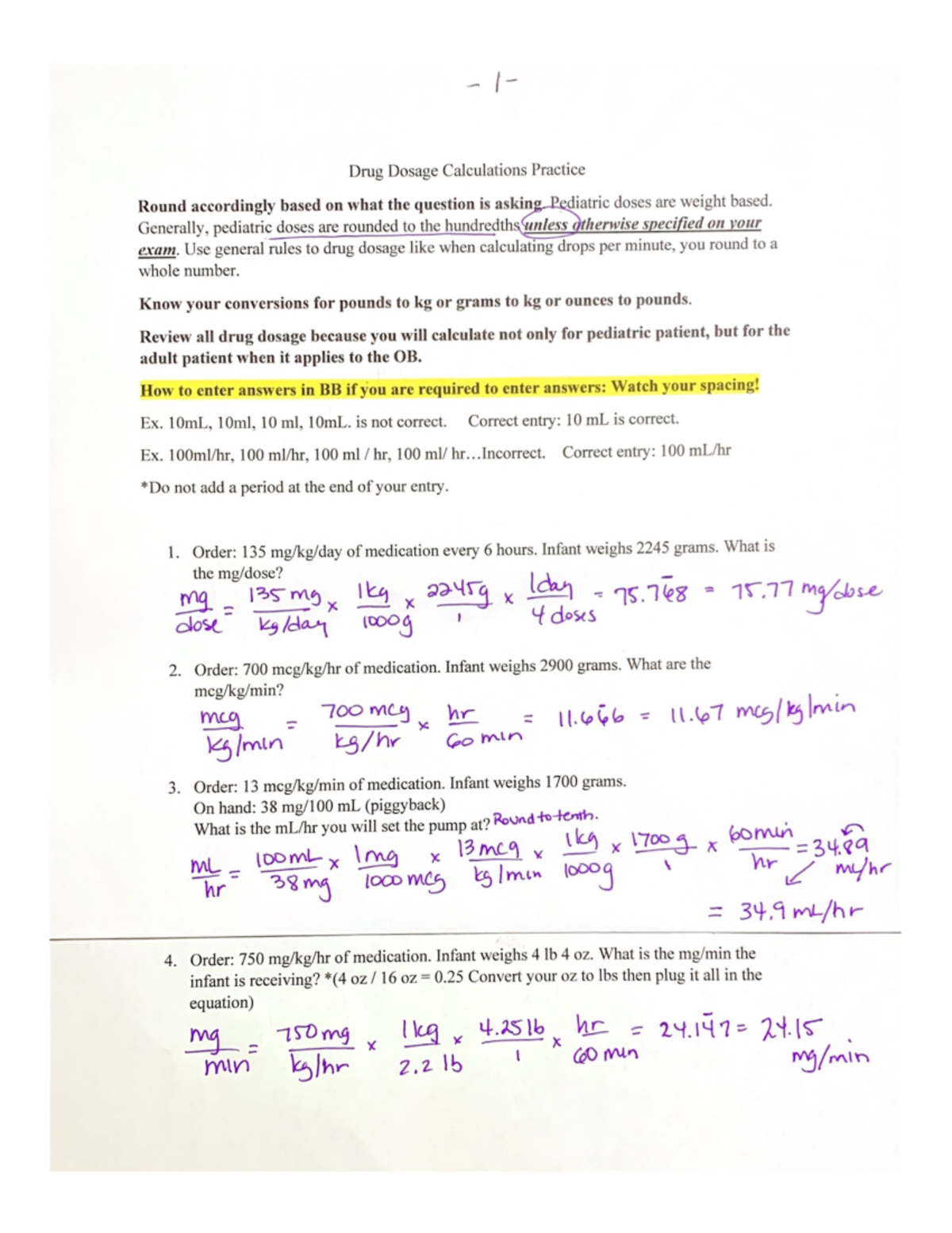 Drug Dosage Calculations Practice Answers - 1341 - Studocu