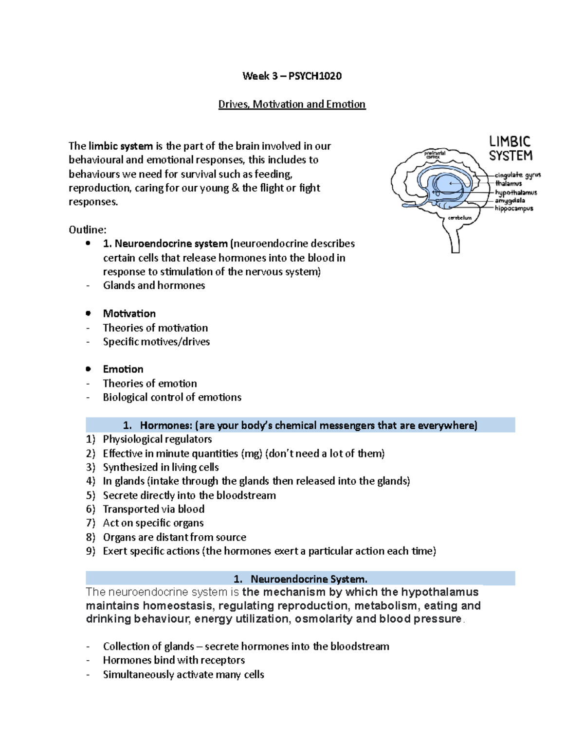 Week 3 - Psych 1030 - Lecture notes - Week 3 – PSYCH Drives, Motivation ...