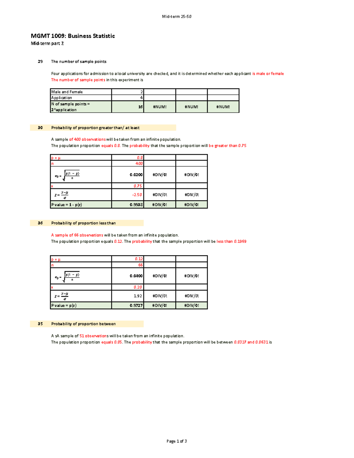 BS - Mid-term 25-50 - Mid-term 2 formula - Mid-term 25- MGMT 1009 ...