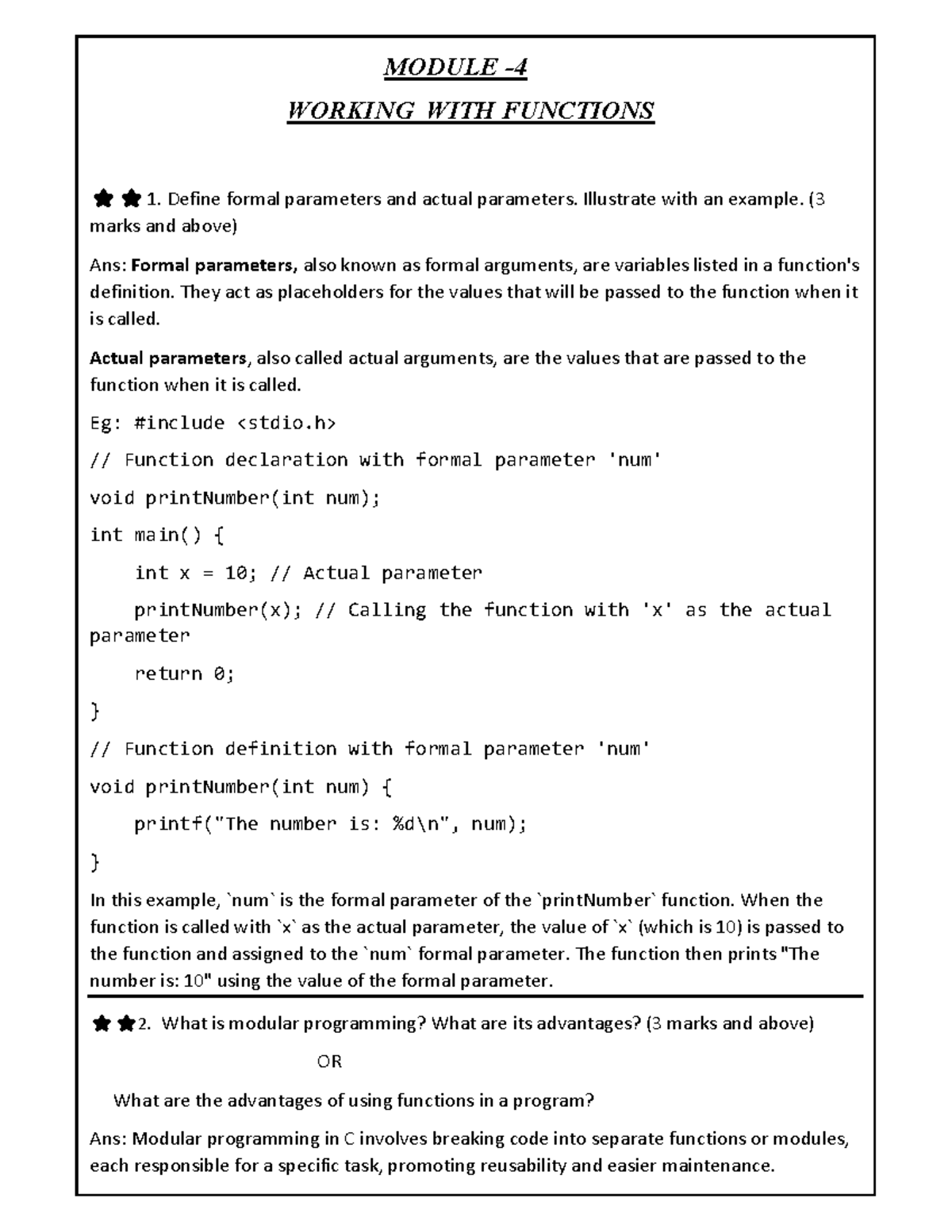 Module 4 important questions - MODULE - WORKING WITH FUNCTIONS ⭐⭐1 ...