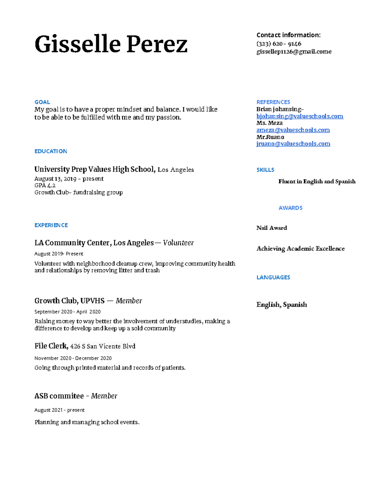 Resume 2 - Gyygggg - Gisselle Perez Contact information: (323) 620 ...