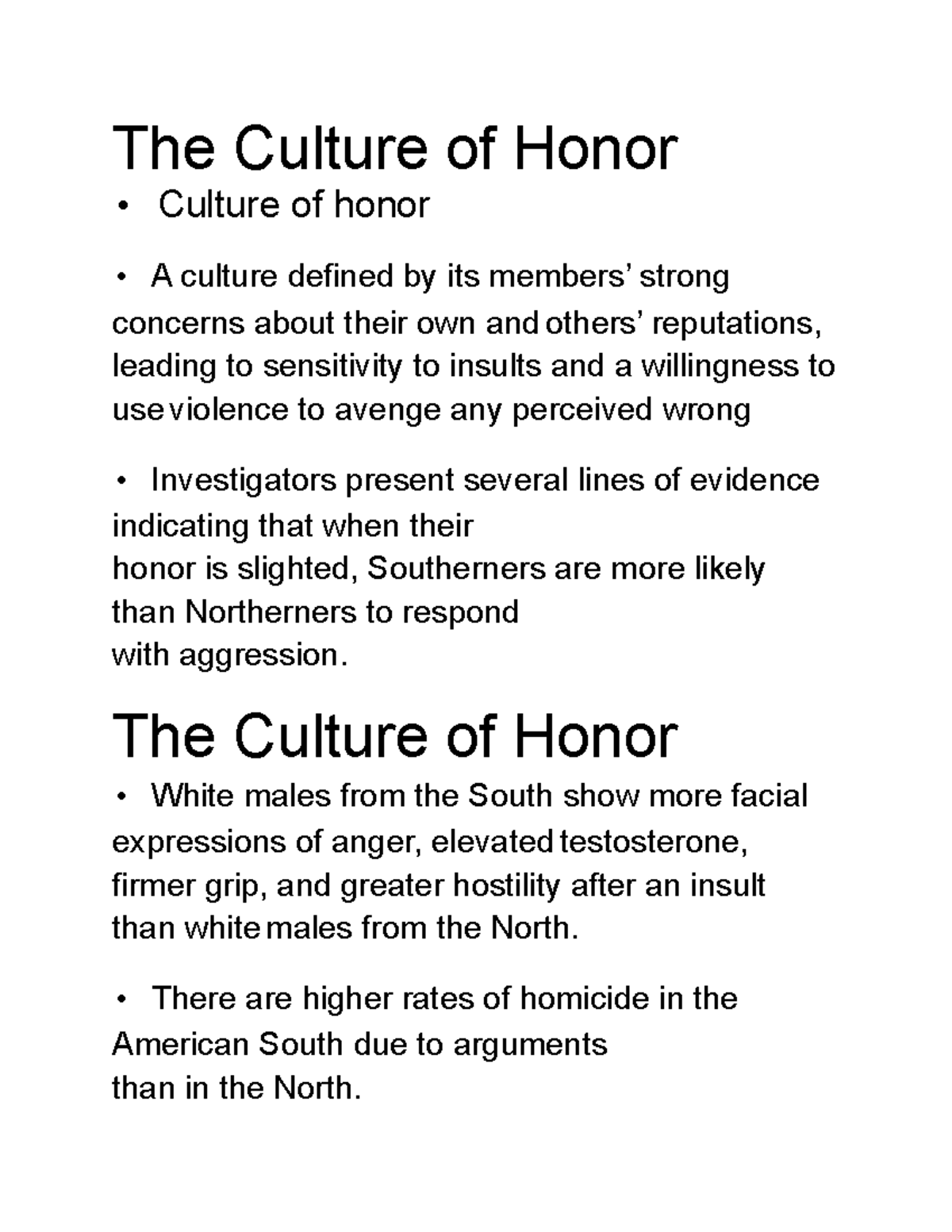 Social Psych 4 - The Culture of Honor Culture of honor A culture ...