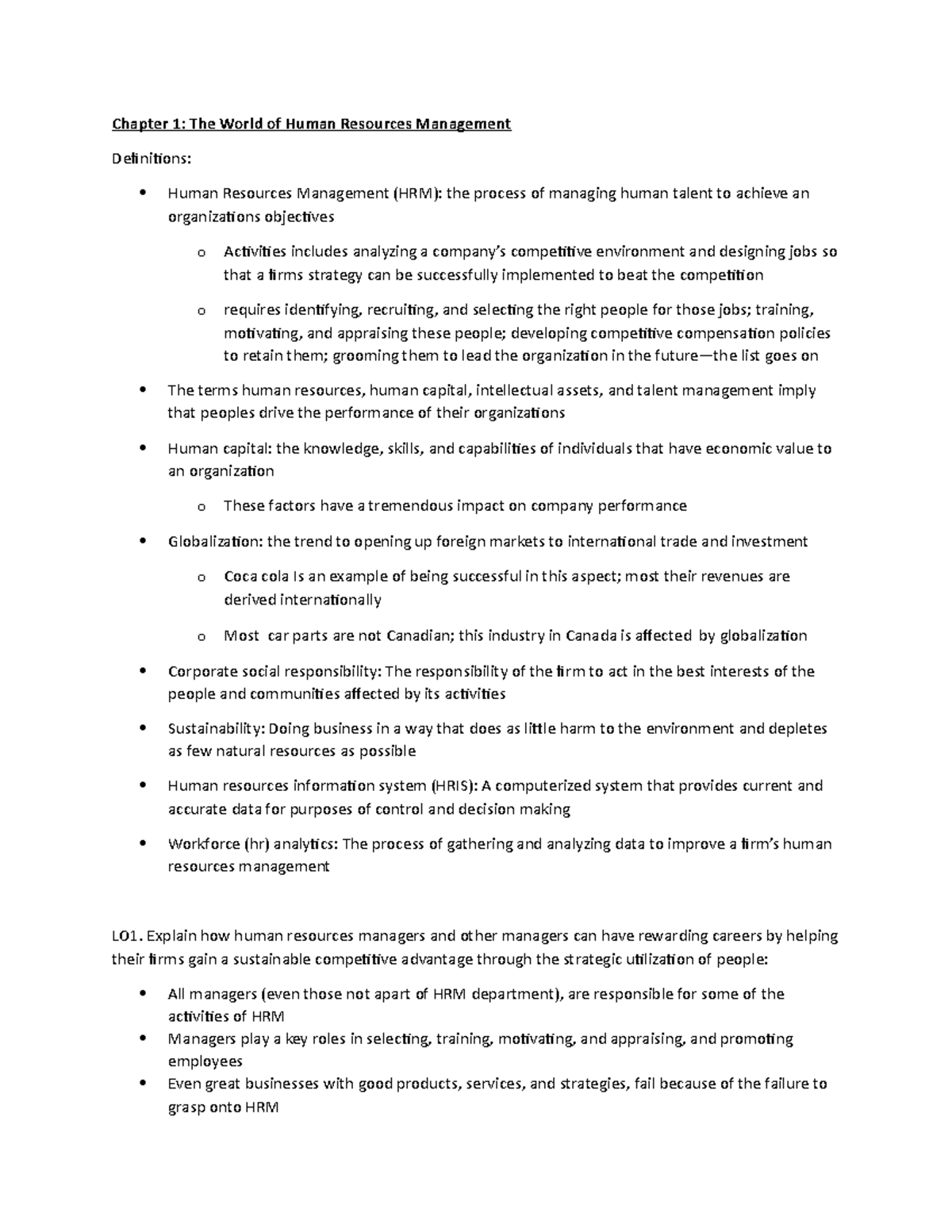 HR Notes- Chapter 1 - Chapter 1: The World of Human Resources ...