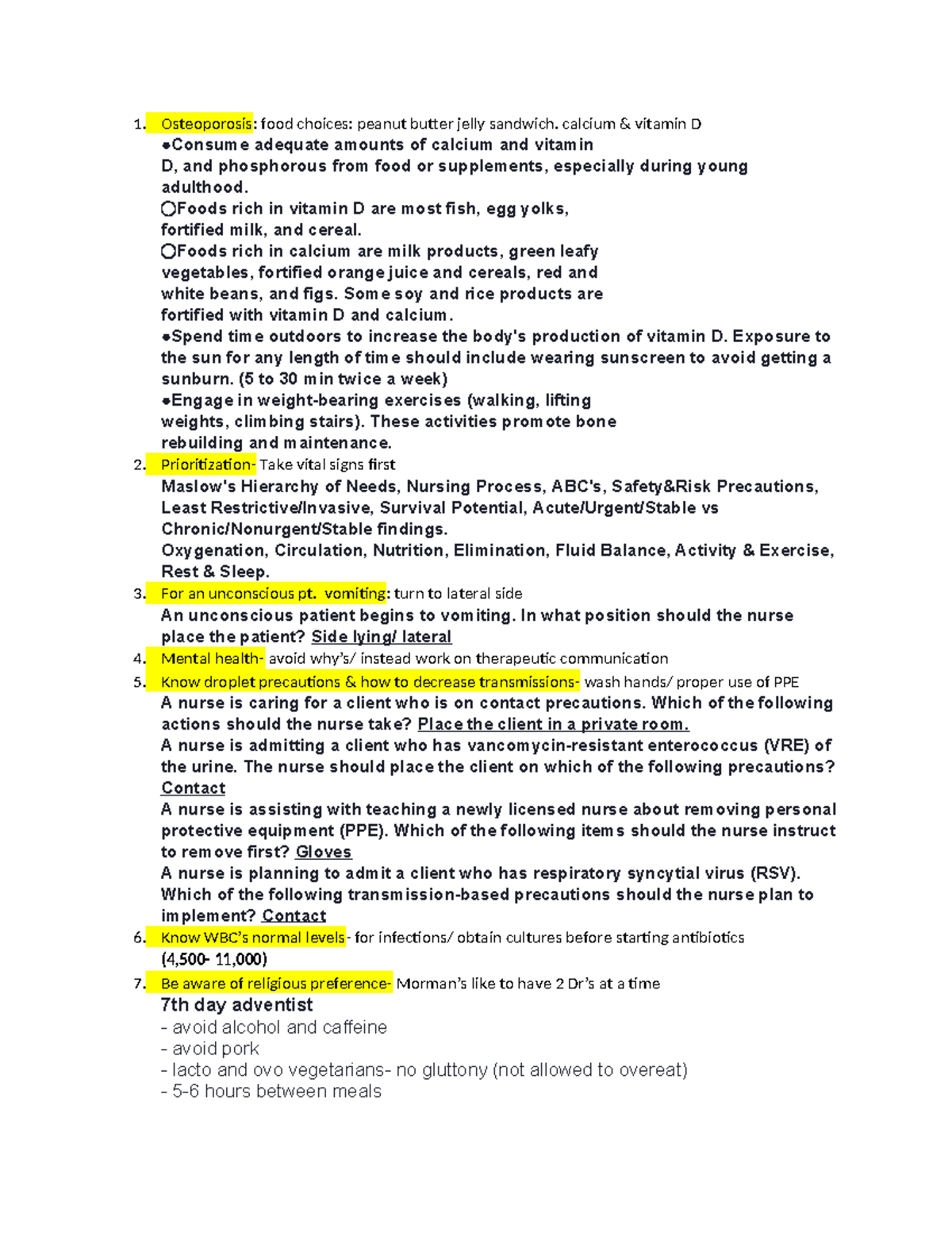 Final Capstone Review Lecture Notes 1 Osteoporosis Food Choices