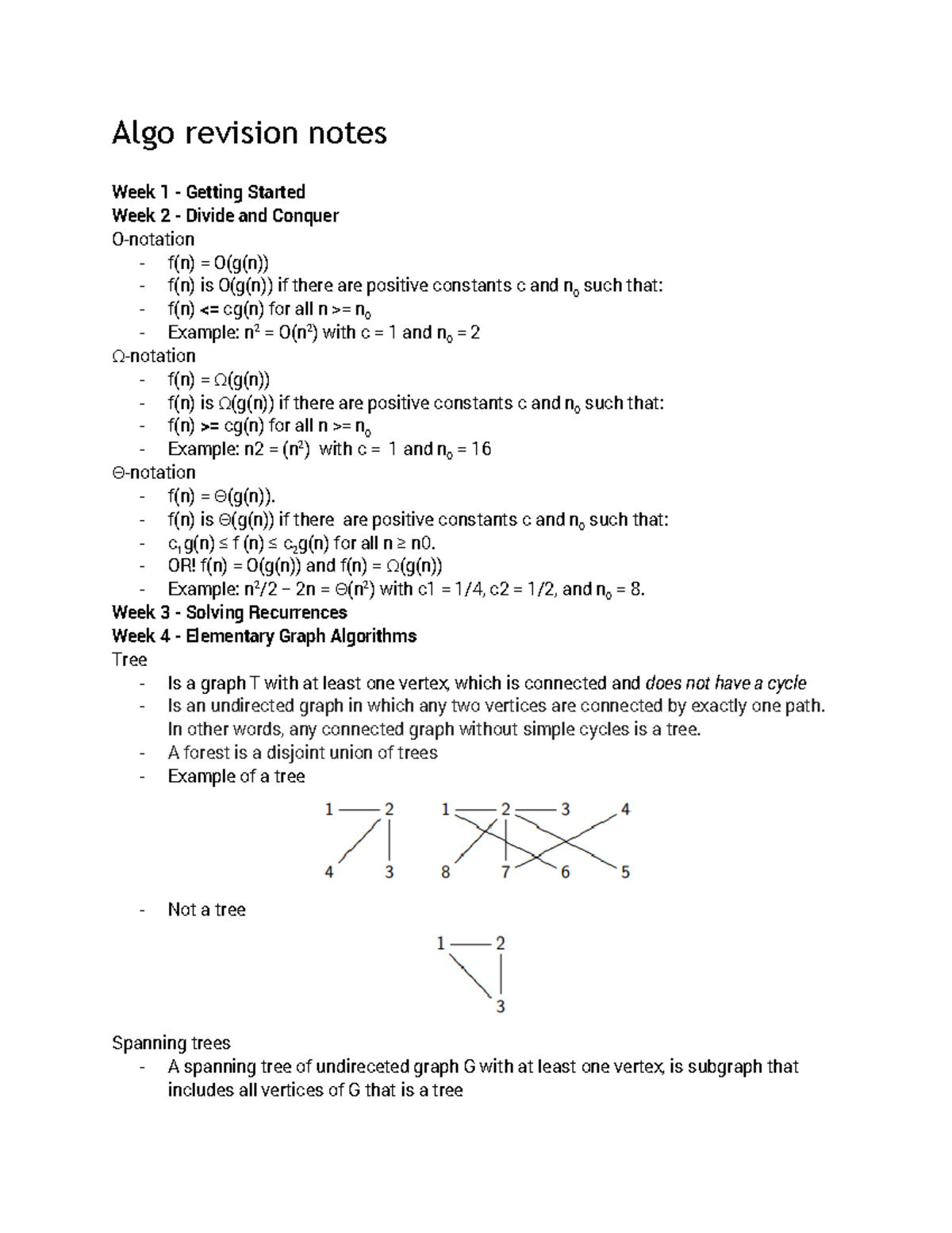 Algorevisionnotes - Revision summary notes - Algo revision notes Week 1 ...