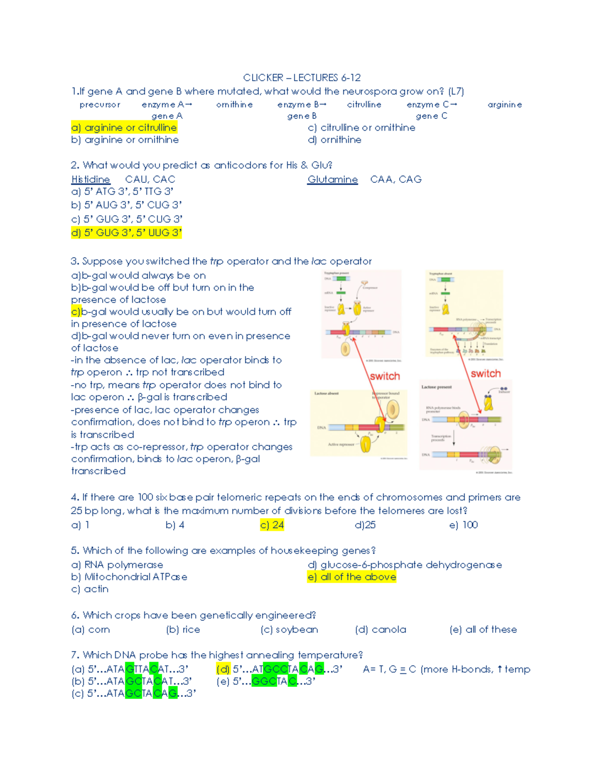 Cell and Molecular Biology - Lecture notes - lectures 6 12 - CLICKER ...