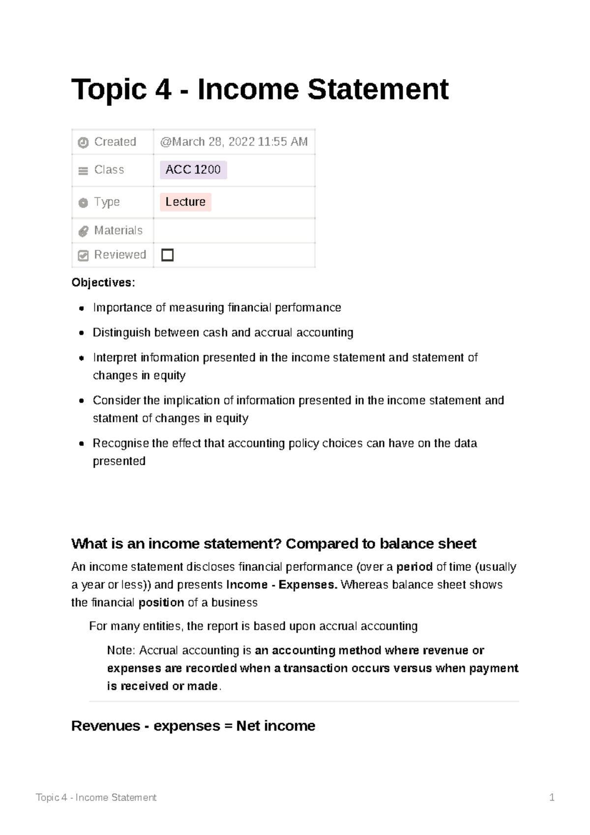 Income Statement Importance and Interpretation - Studocu