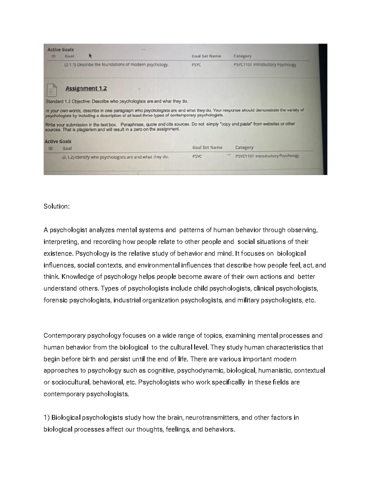 PSYC 1106 Short Assignment Solution 1 - Solution: A psychologist ...