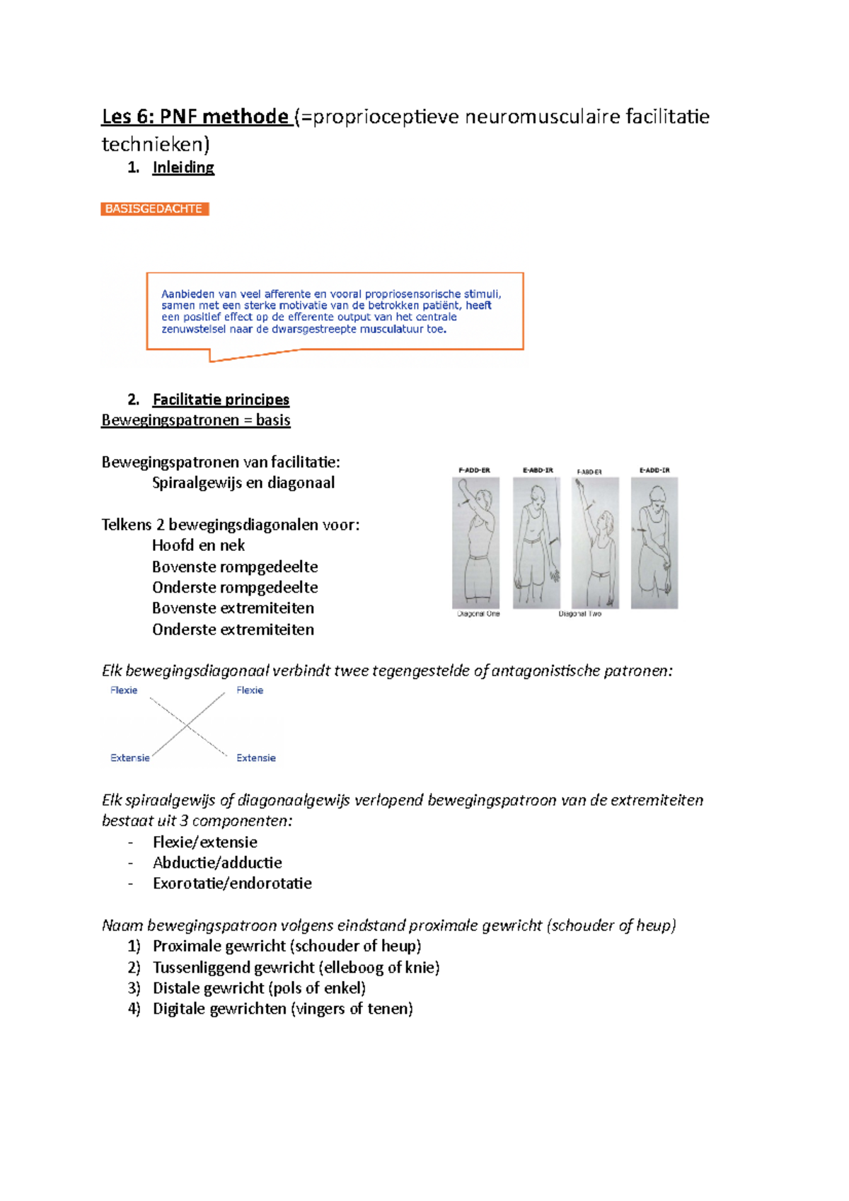 Les 6 - ppt samenvatting - Les 6: PNF methode (=proprioceptieve ...