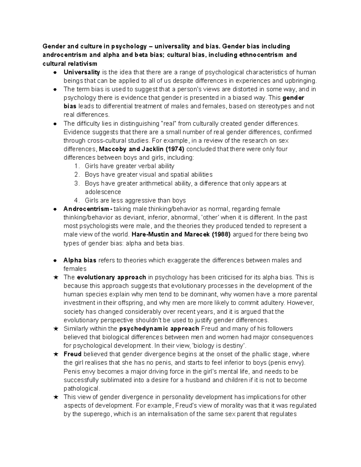 Issues and debates in psychology - notes - Gender and culture in ...