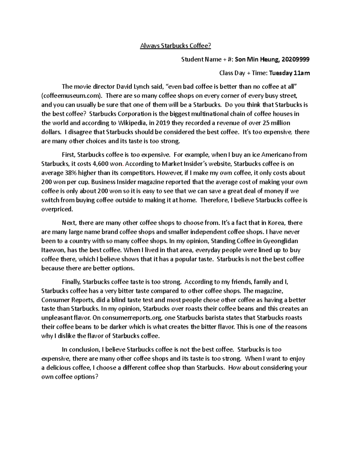 'Starbucks Coffee' 5 Paragraph Essay example - Always Starbucks Coffee ...