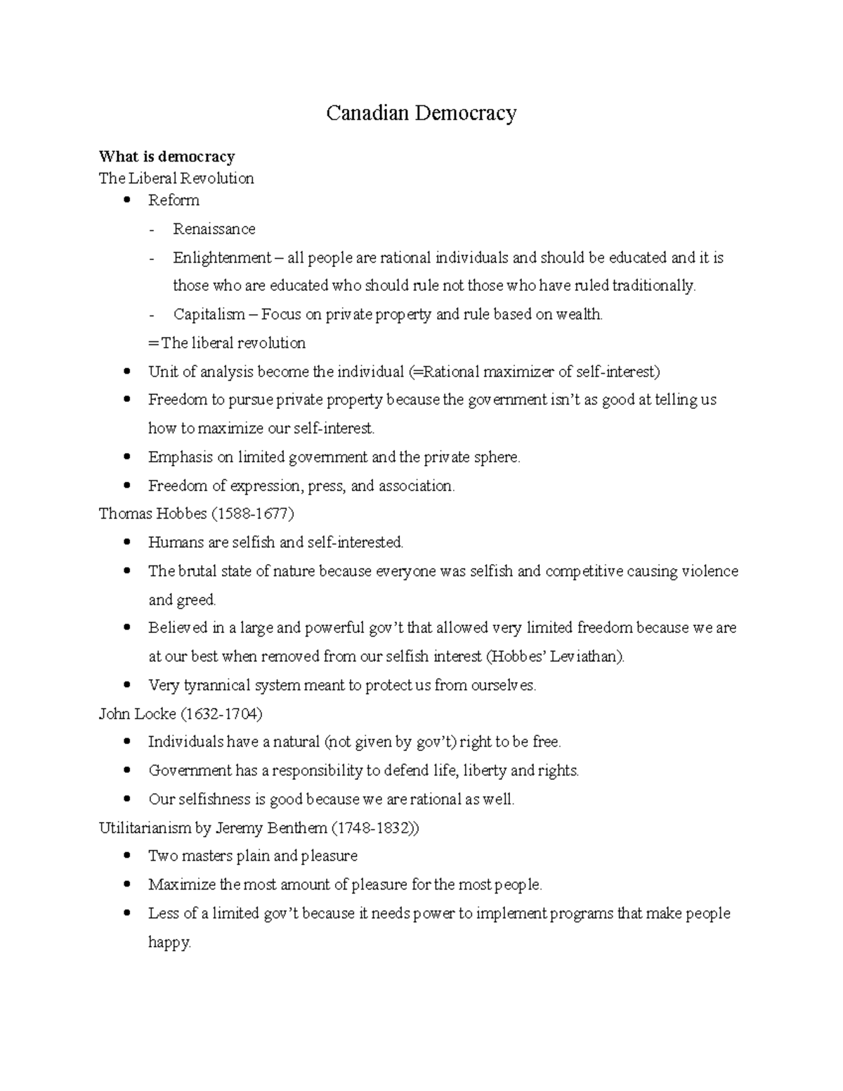 Canadian Democracy Notes - Canadian Democracy What is democracy The ...