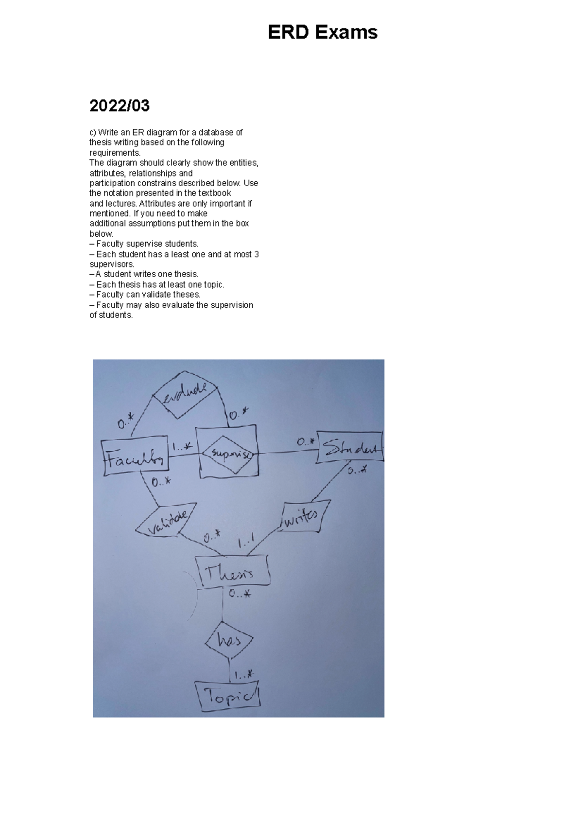 ERD notes-old exams - ljliu - 2022/ c) Write an ER diagram for a ...