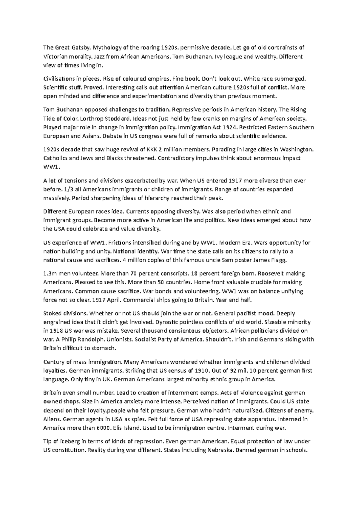 Week 12 MA Lecture and Seminar Notes - The Great Gatsby. Mythology of ...