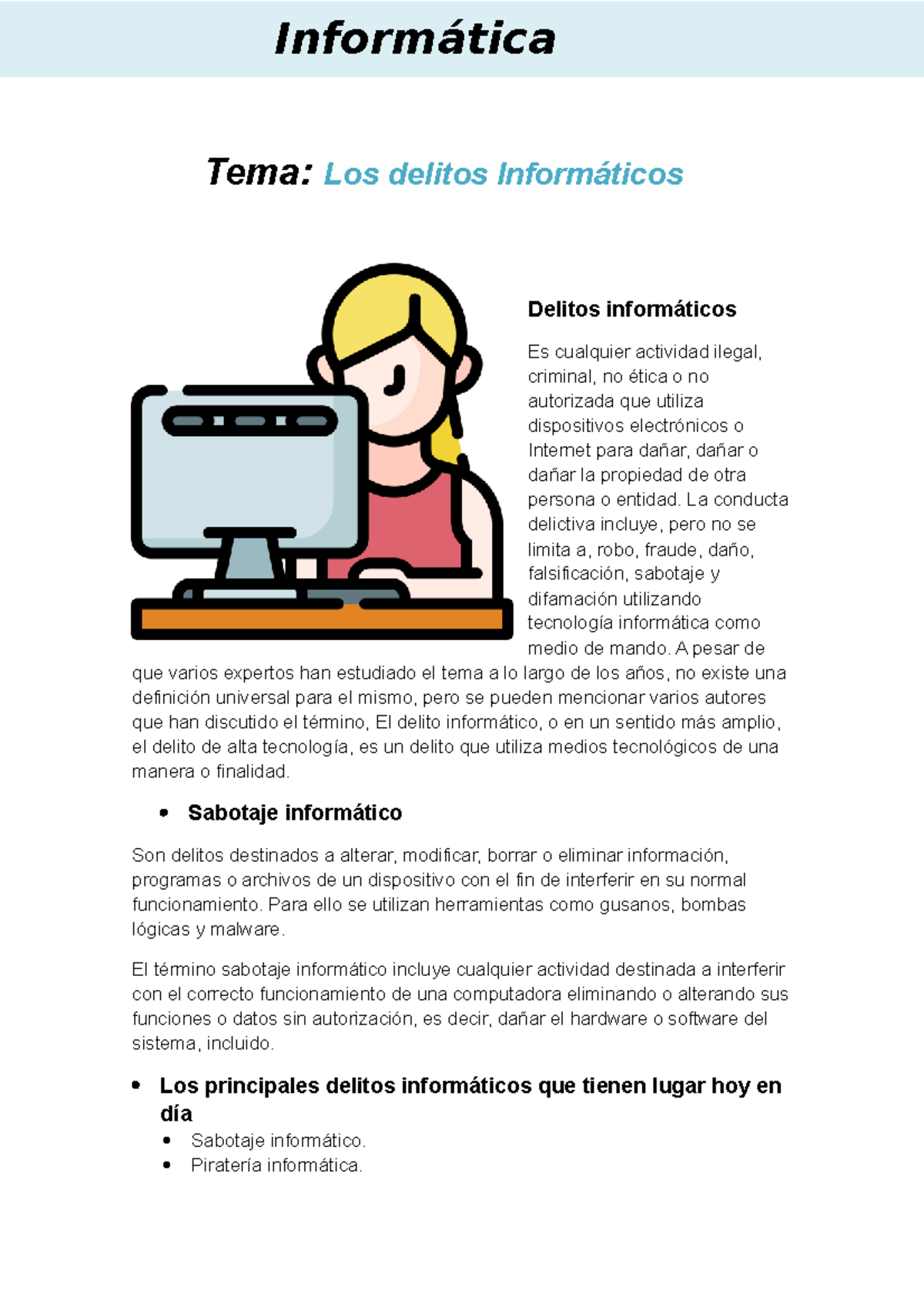Trabajo final ( Delitos Informaticos) - Tema: Los delitos Informáticos Delitos informáticos Es ...