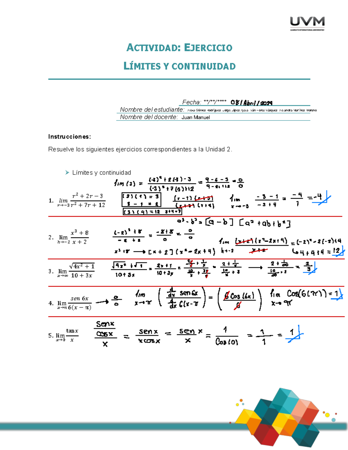 A2 AJGR - Ejercicios 2 - ACTIVIDAD : EJERCICIO LÍMITES Y CONTINUIDAD ...