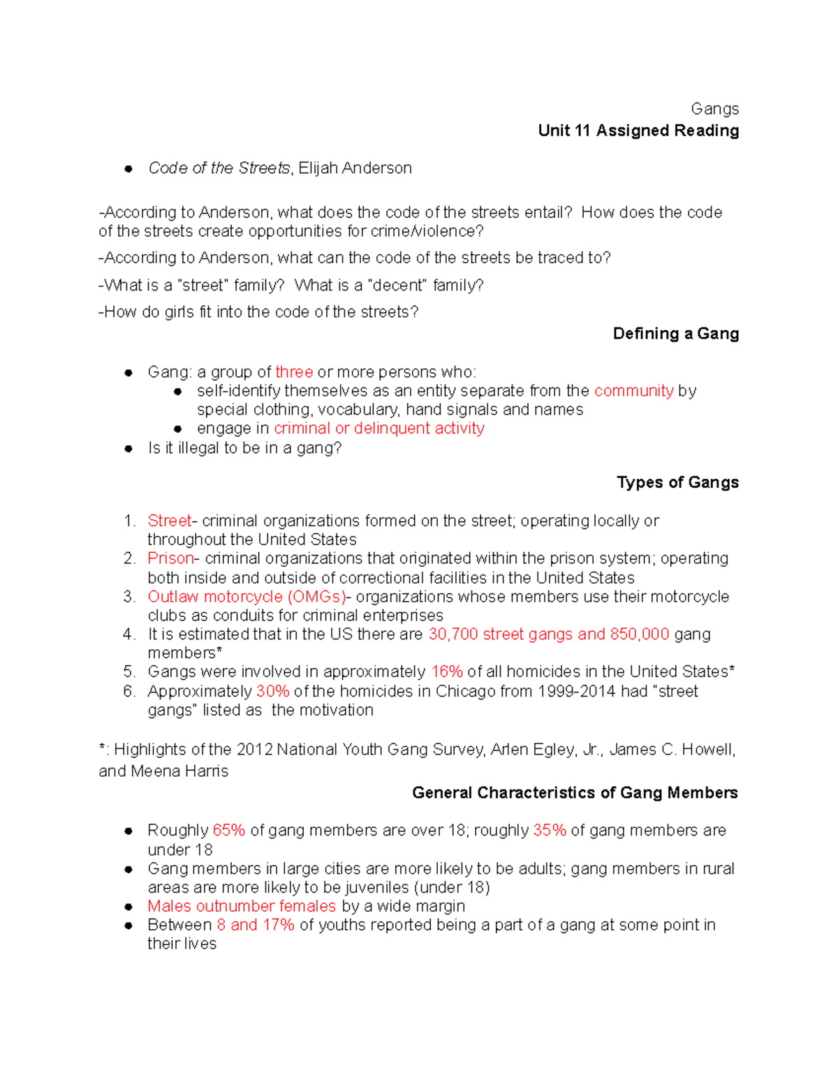 Unit 11 CLJ - notes - Gangs Unit 11 Assigned Reading Code of the ...