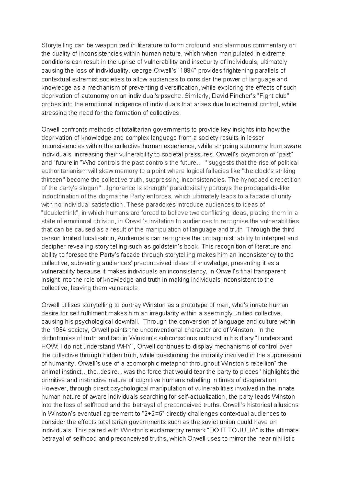 1984 essay - Storytelling can be weaponized in literature to form ...