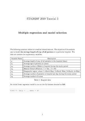 Tut32019 memo - Tut week 9 memo - STA2020F 2019 Tutorial 3 MEMO ...