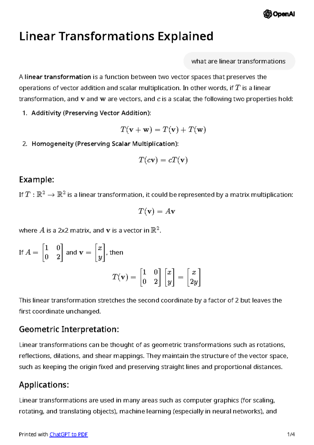 Linear Transformations Explained - In other words, if is a linear ...