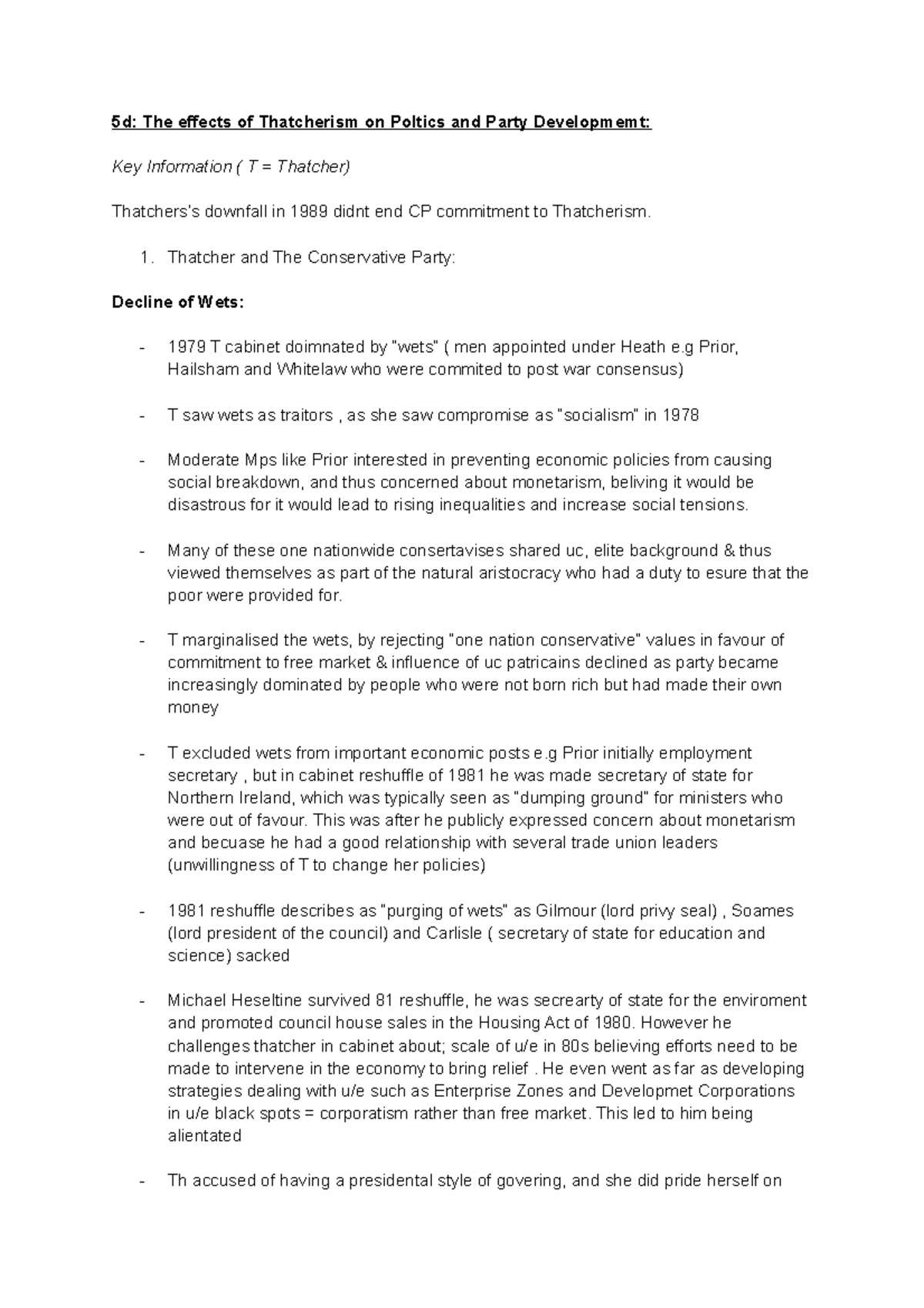 5d The effects of Thatcherism on Poltics and Party Developmemt Key ...