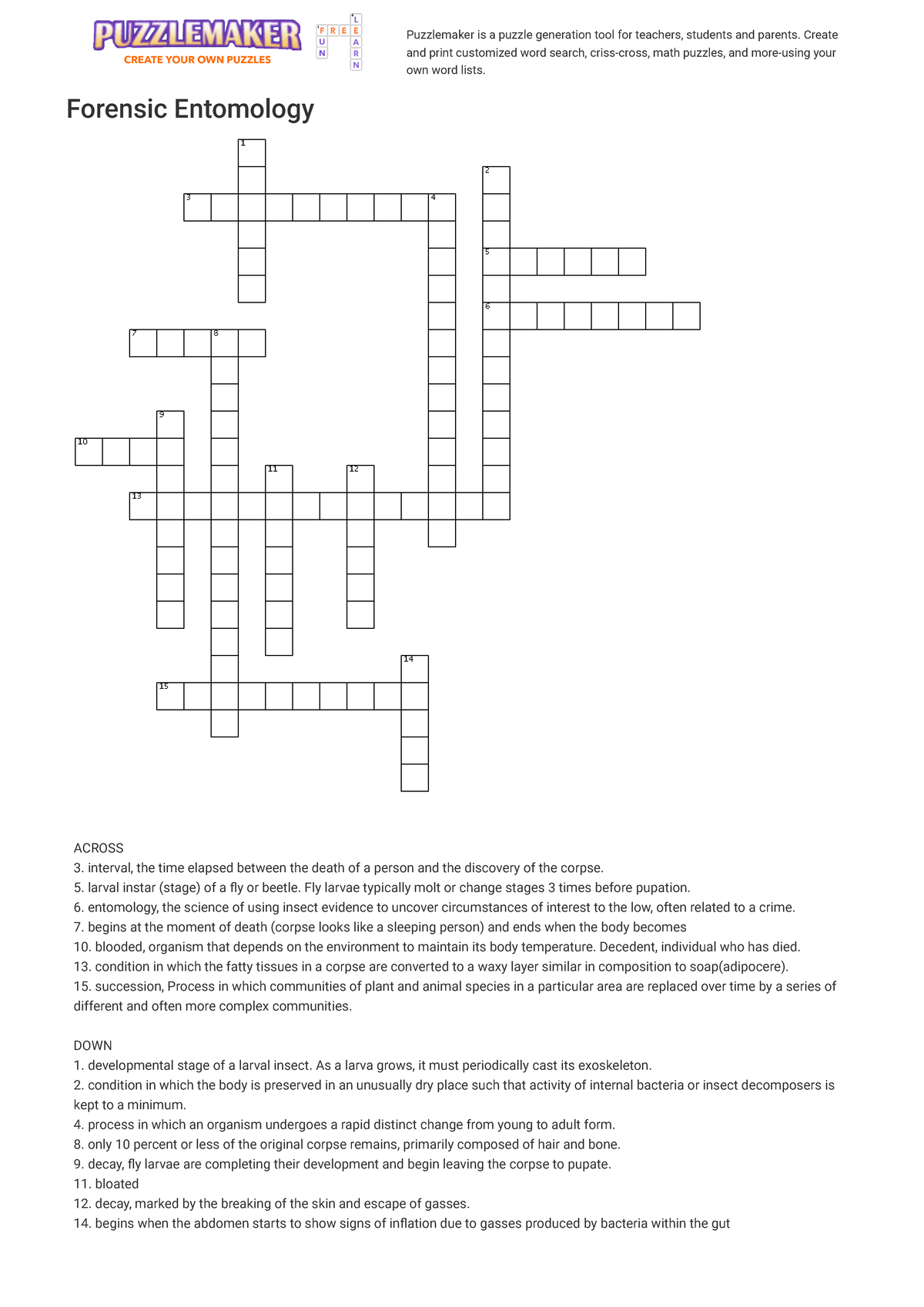 Criss Cross Puzzle Discovery Education Puzzlemaker - Puzzlemaker is a ...
