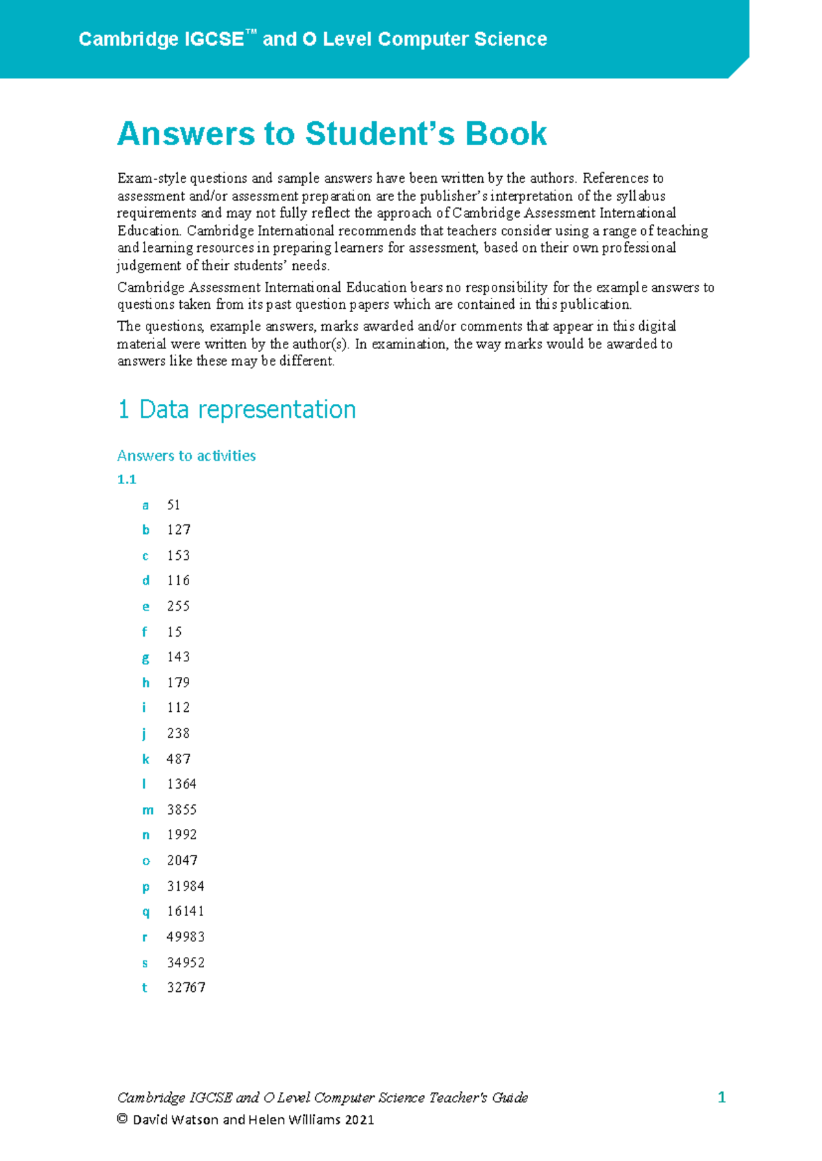 Answers to Chapter 1 activities and questions - Cambridge IGCSE™ and O ...
