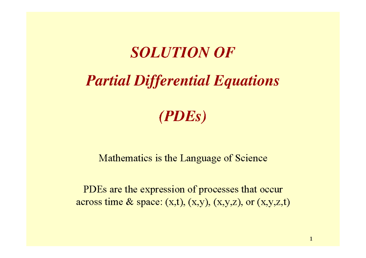 PDEs Differential Equation - SOLUTION OF Partial Differential Equations ...