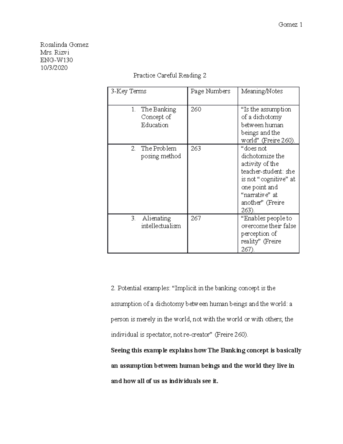 Practice Careful reading 2 - Gomez 1 Rosalinda Gomez Mrs. Rizvi ENG-W ...