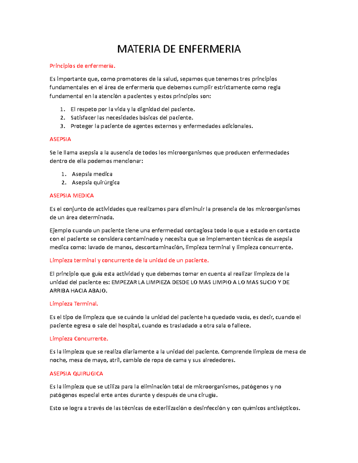 Tarea enfermeria 4 - MATERIA DE ENFERMERIA Principios de enfermería. Es ...