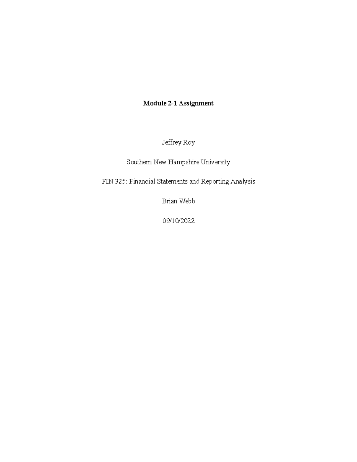 Module 2-1 assignment - Module 2-1 Assignment Jeffrey Roy Southern New ...