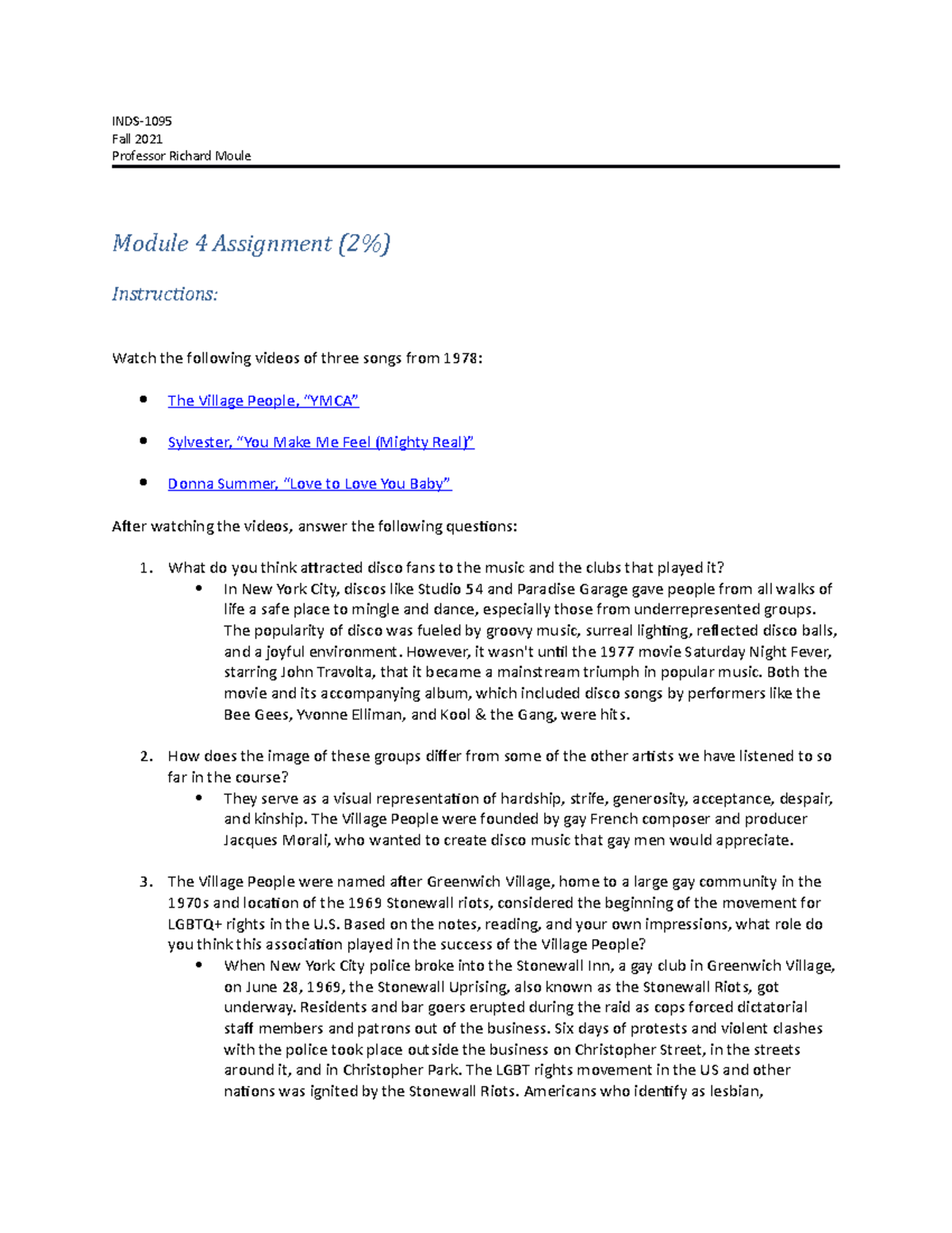 INDS-1095 week 4 - INDS- Fall 2021 Professor Richard Moule Module 4 ...