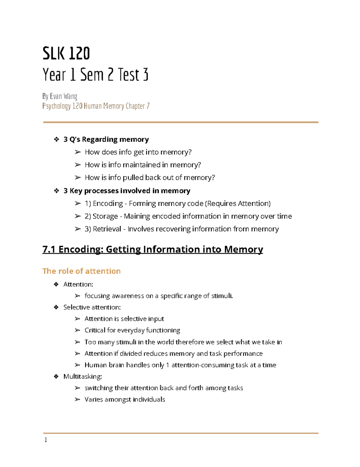 Chap 7 Human Memory - Test 2 notes - SLK 120 Year 1 Sem 2 Test 3 By ...