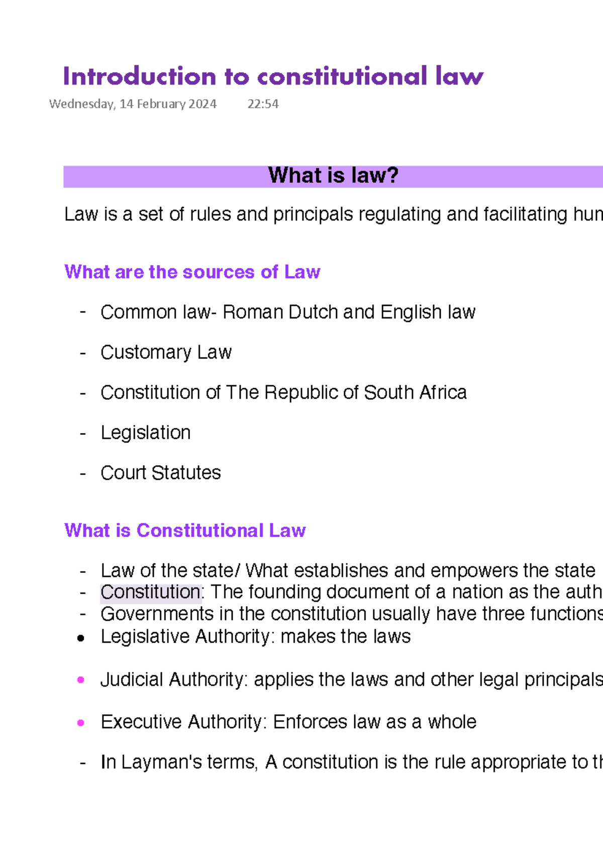 Introduction to constitutional law - What is law? Law is a set of rules ...