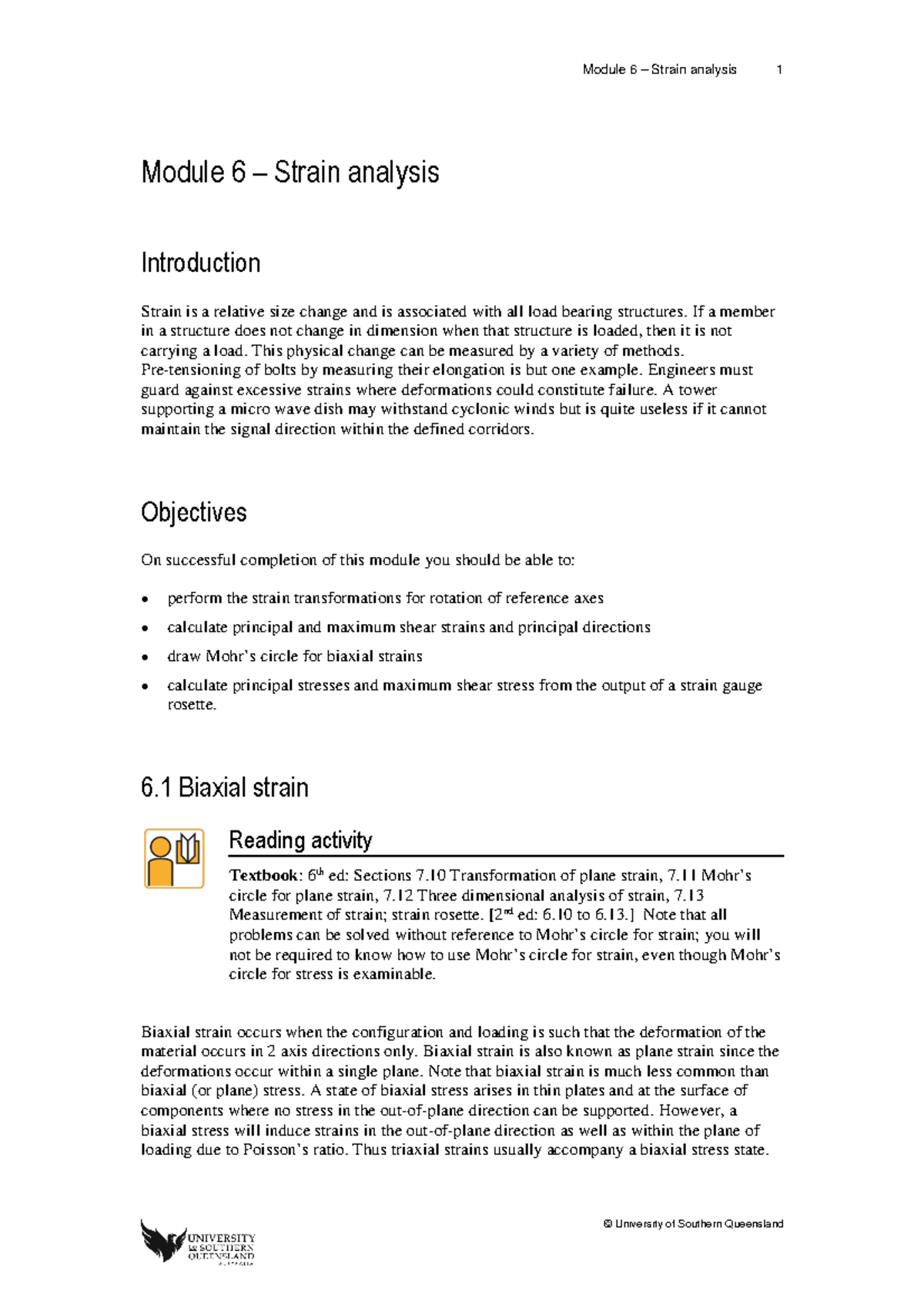 M6 strain - Lecture notes 6 - Module 6 – Strain analysis 1 © University ...