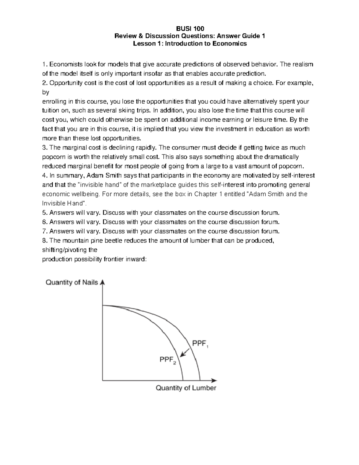 BUSI100 review Guide 1 - BUSI 100 Review & Discussion Questions: Answer ...