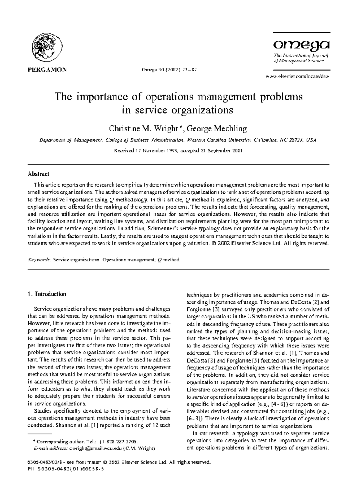 The importance of operations management - Omega 30 (2002) 77 – 87 ...