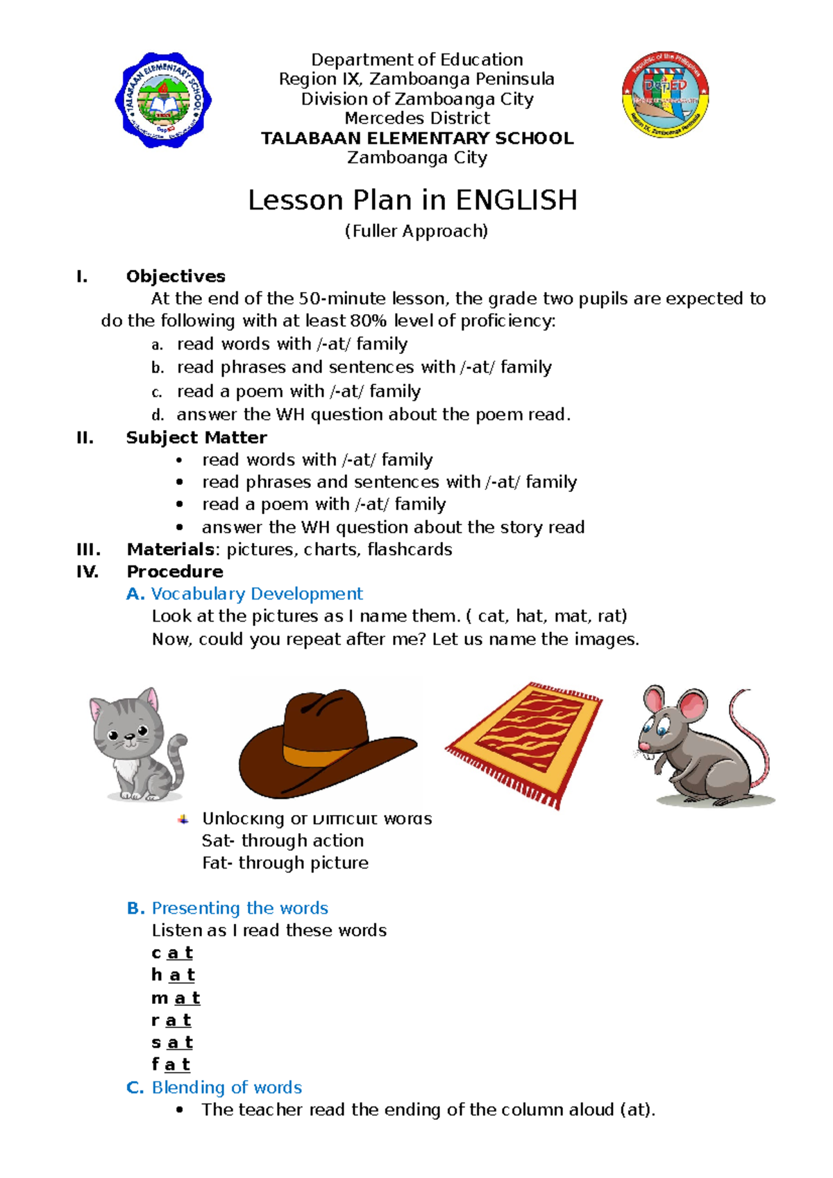 Lesson Plan in English (Fuller Approach) - Department of Education ...