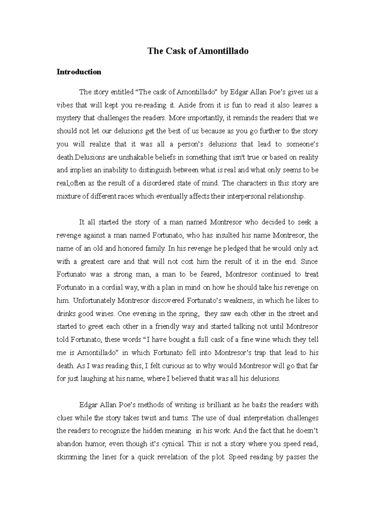 The Cask of Amontillado - The Cask of Amontillado Introduction The ...