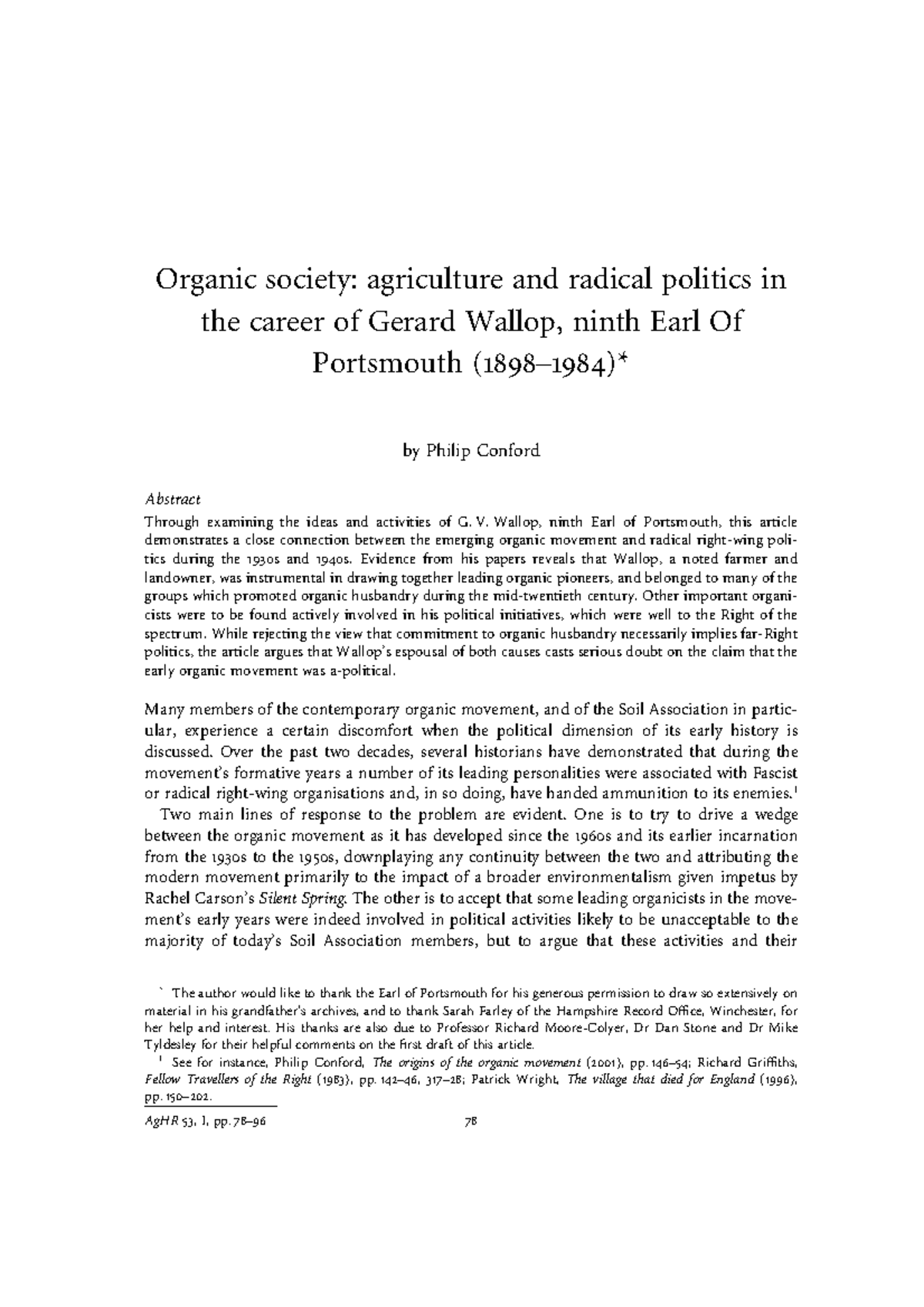 Organic society: agriculture and radical politics in the career of ...