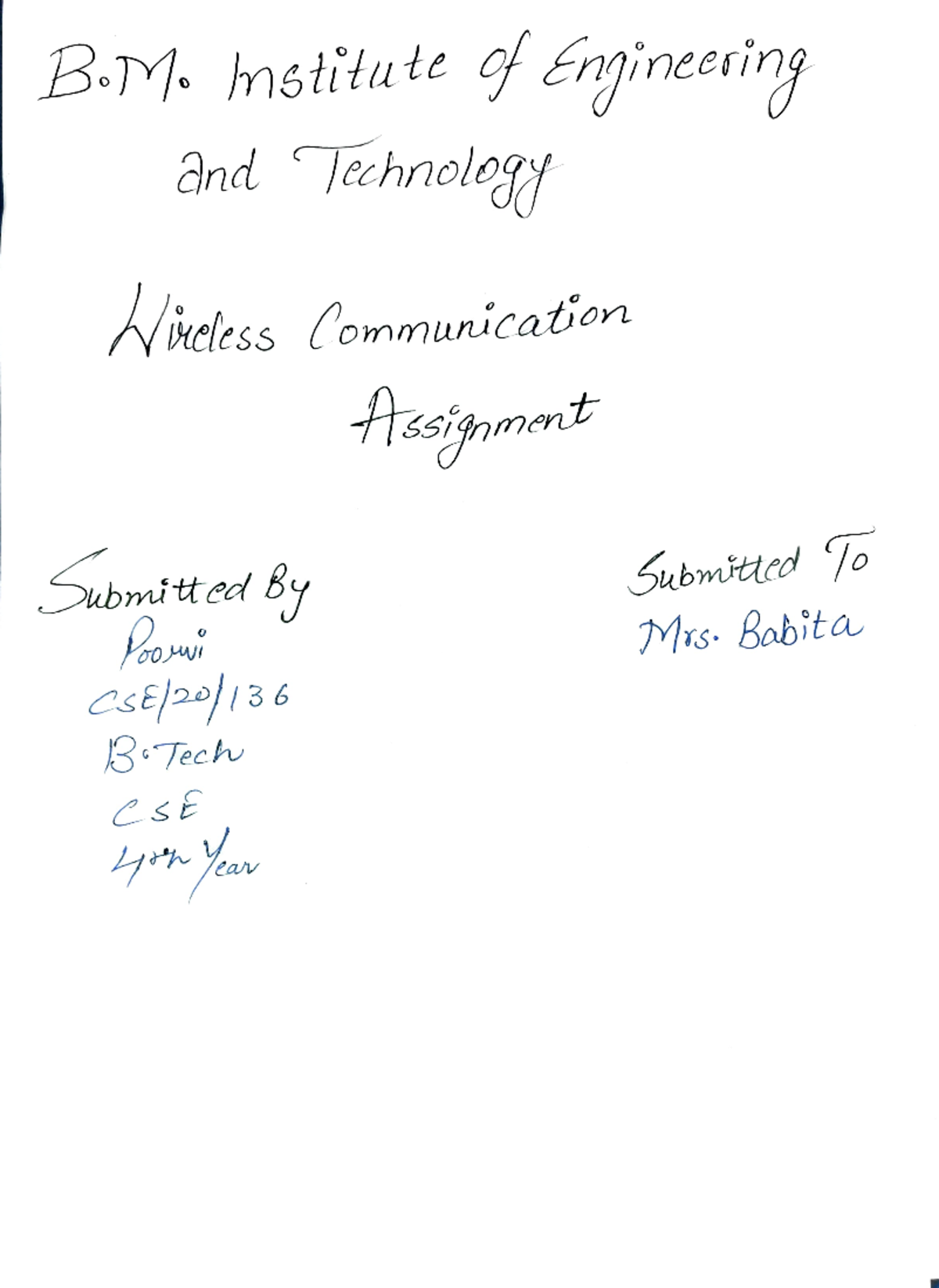 Wc assignment - BM nstilute f enginering and Jechnolegy Widess ...