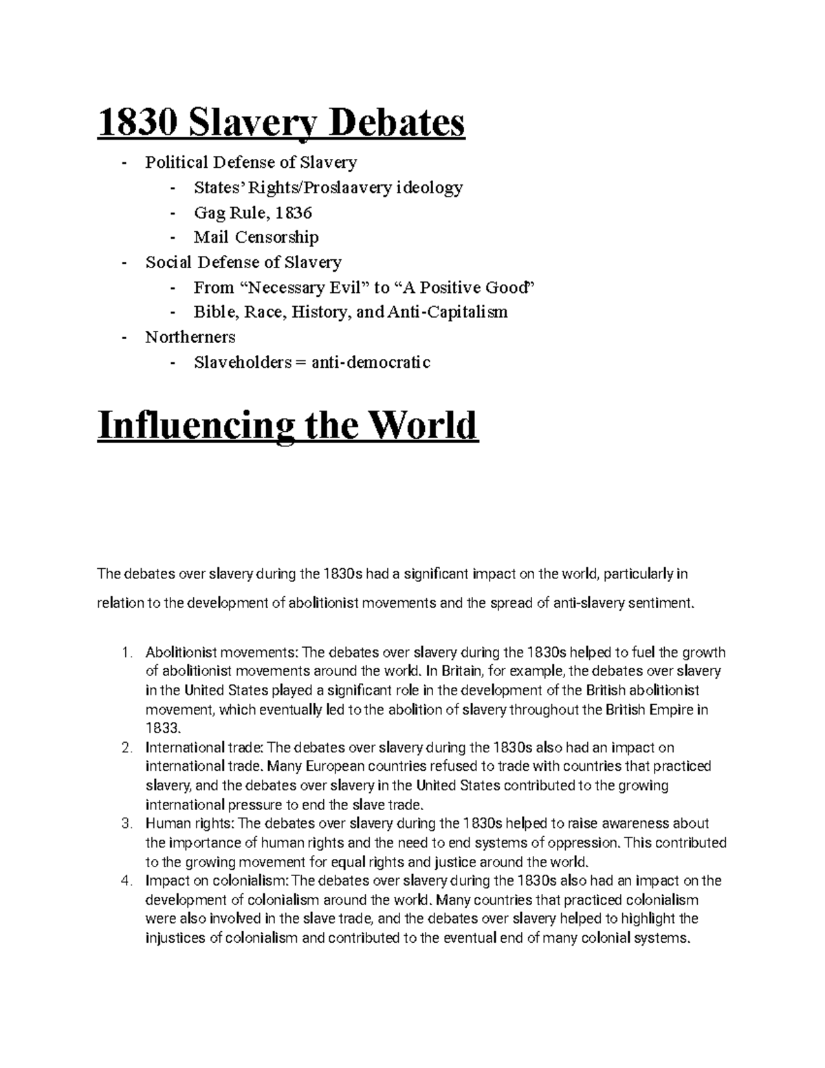 1830 Slavery Debates key questions about how it influences the World ...
