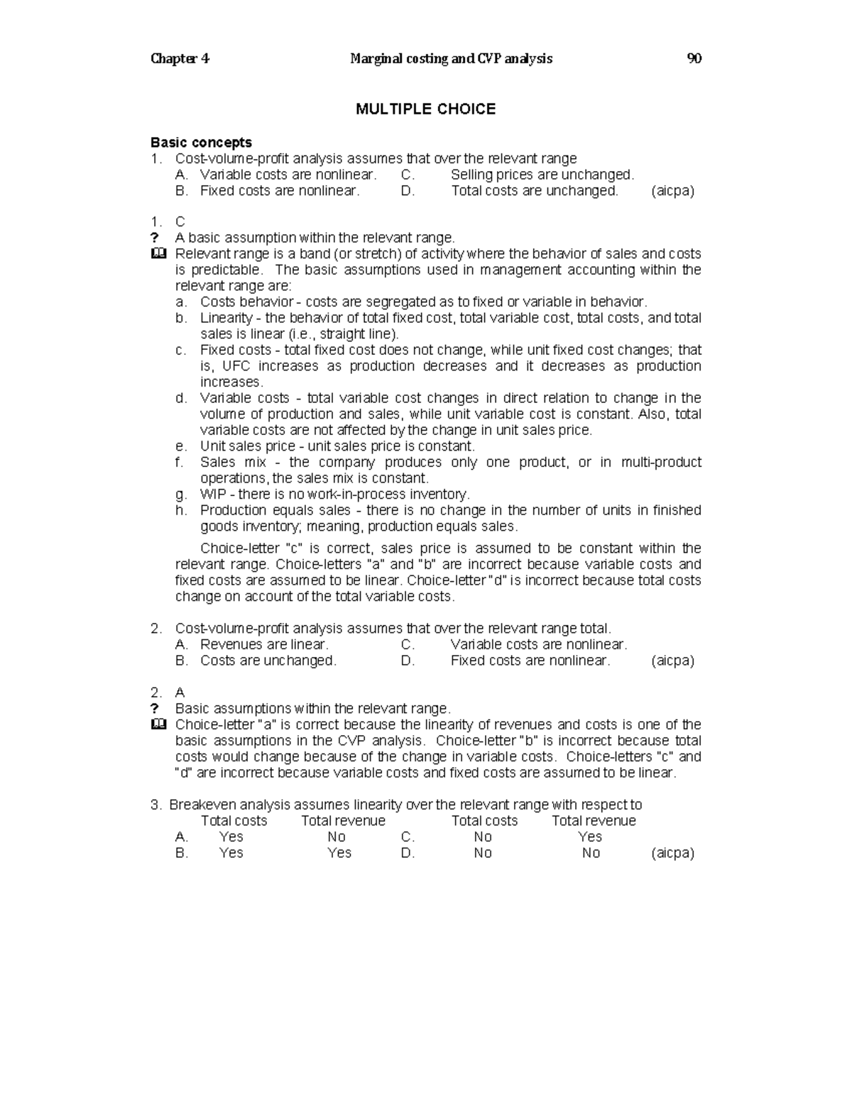 MAS-234-1 - MAS notes - MULTIPLE CHOICE Basic concepts Cost-volume ...