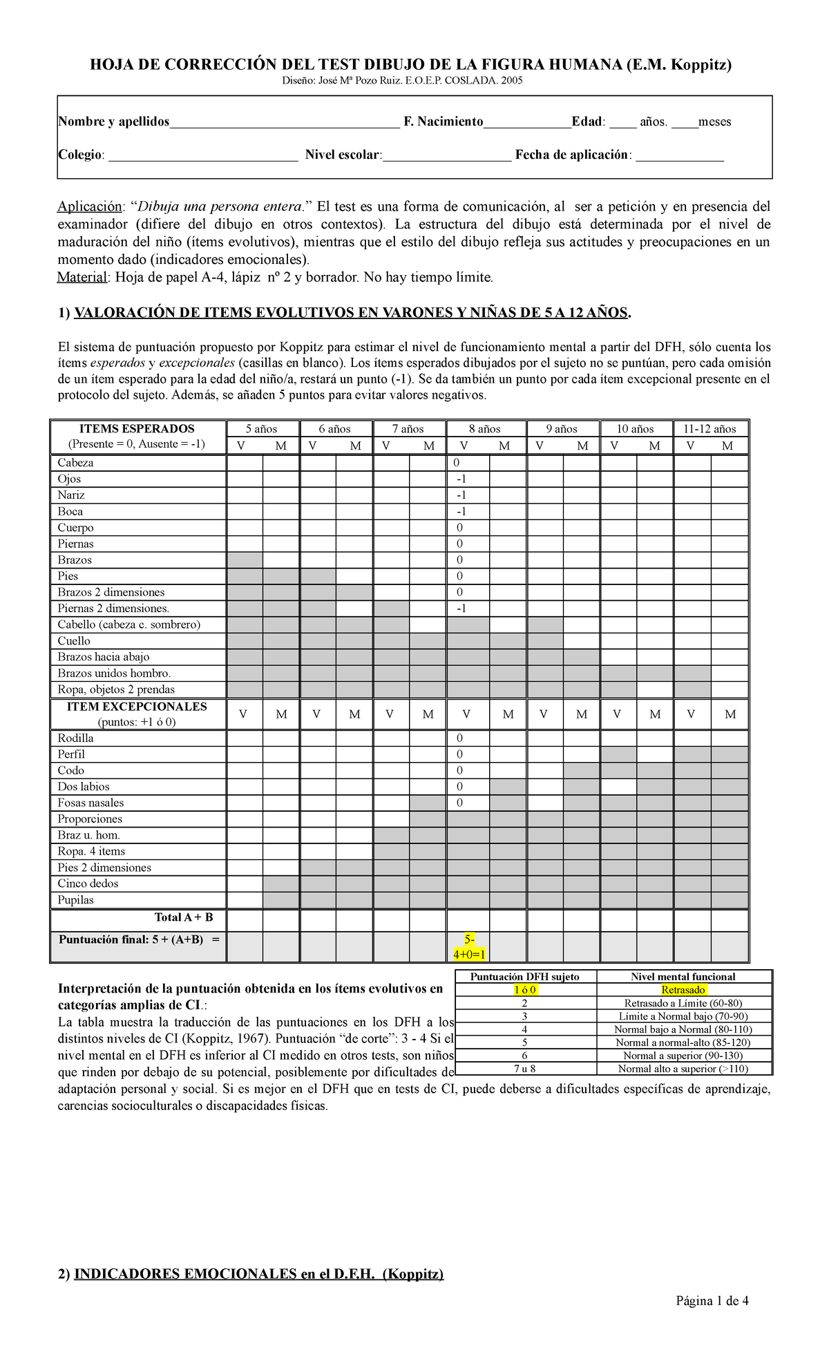 Ejemplo de Protocolo Dibujo de la Figura Humana-Koppitz ...
