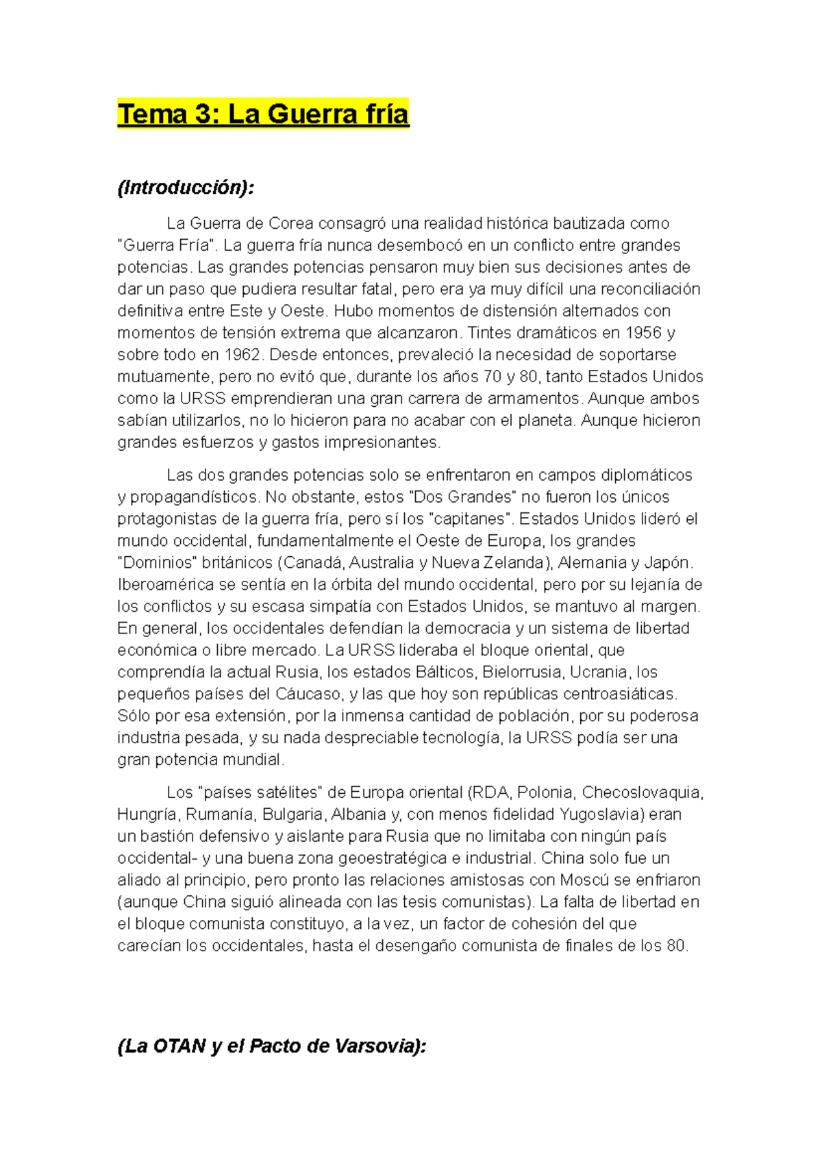 Tema 3-La Guerra Fría - Tema 3 manual - Tema 3: La Guerra fría ...