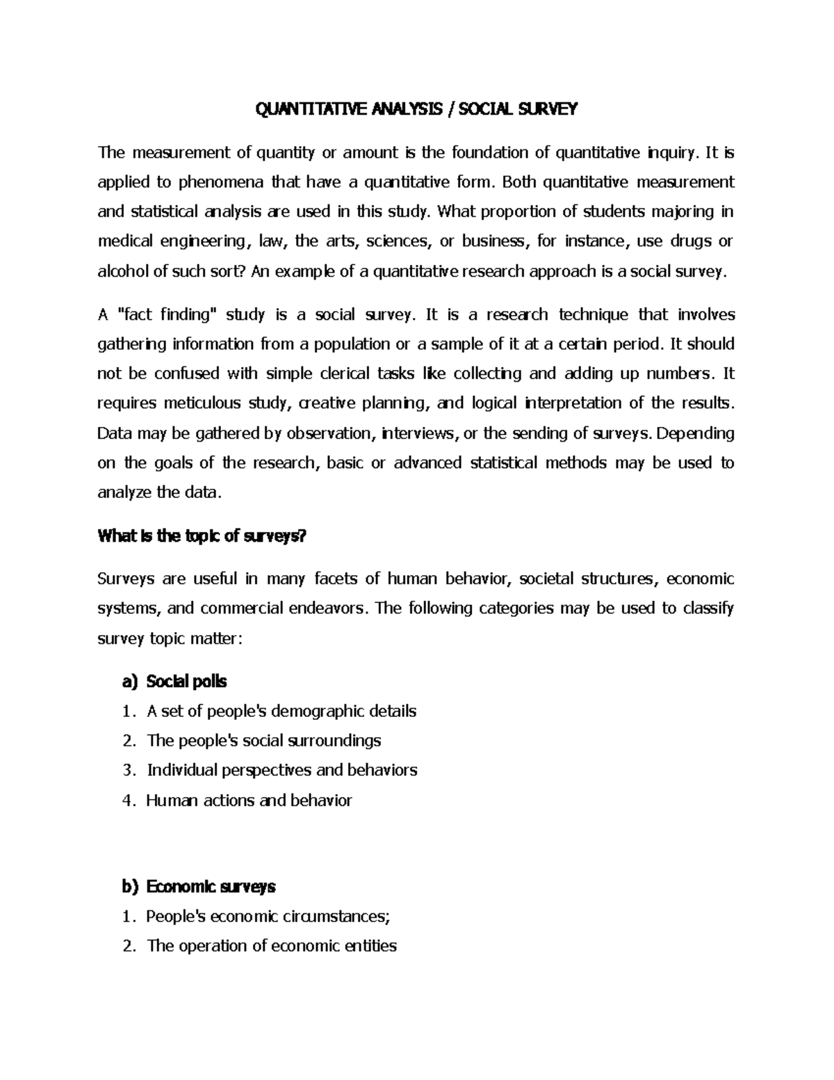 Quantitative Analysis OR Social Survey - QUANTITATIVE ANALYSIS / SOCIAL ...