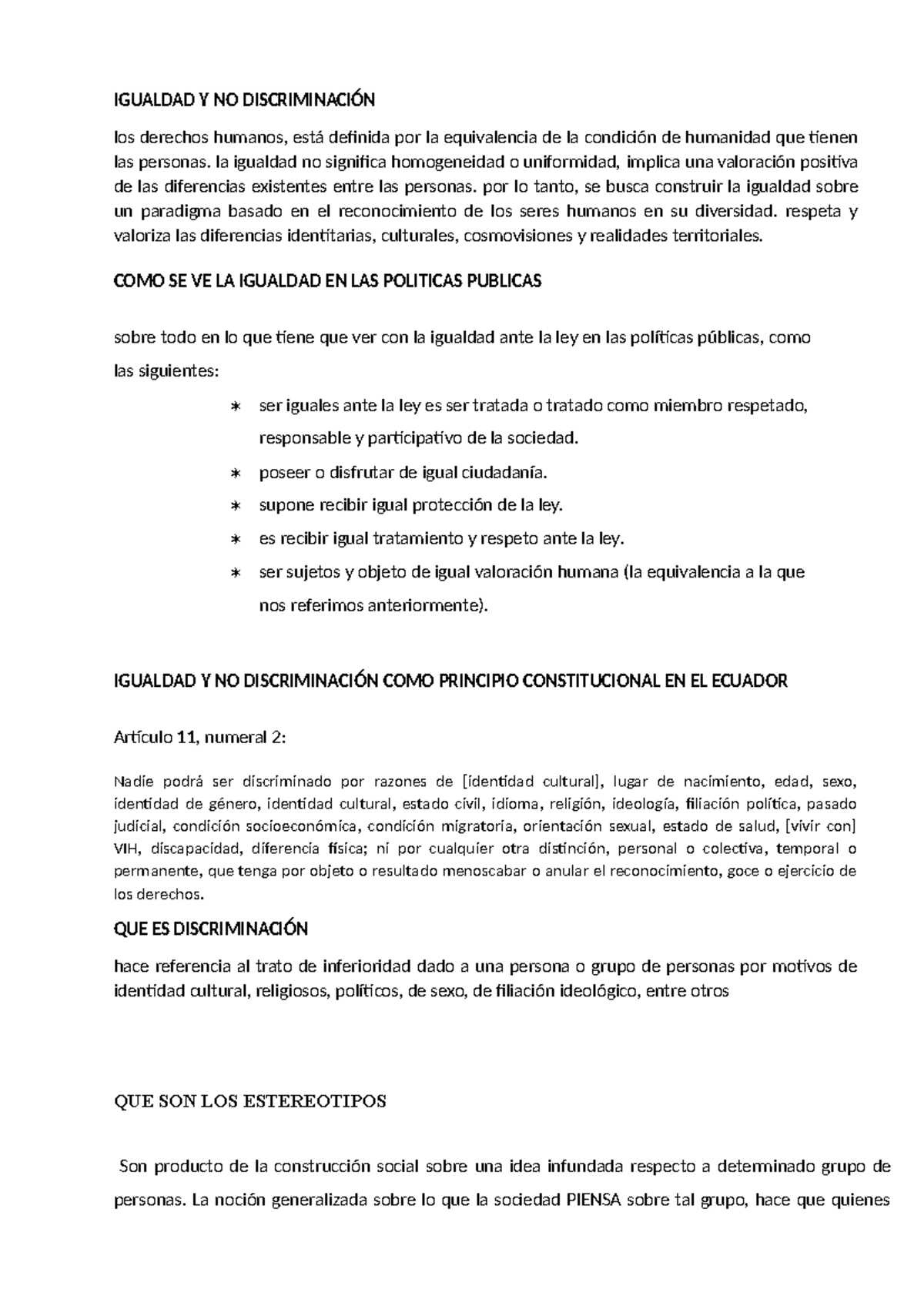 Clase 3 Igualdad Y NO Discriminacion - IGUALDAD Y NO DISCRIMINACIÓN los derechos humanos, está ...