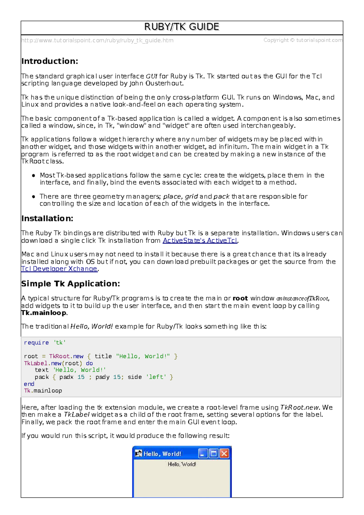 Ruby tk guide - Uh ji - tutorialspoint/ruby/ruby_tk_guide.htm Copyright © tutorialspoint RUBY/TK ...
